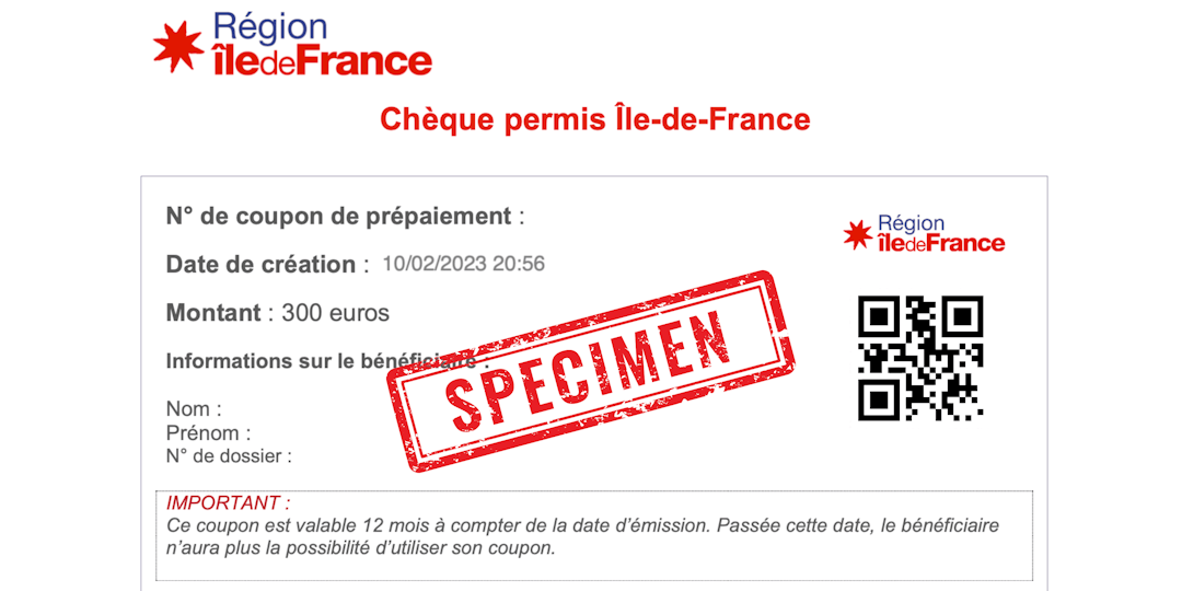 Chèque permis de conduire de la région Île-de-France