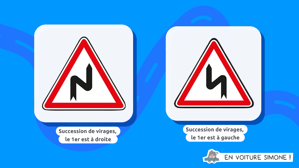 Annonce d’un virage : panneaux de signalisation et balises