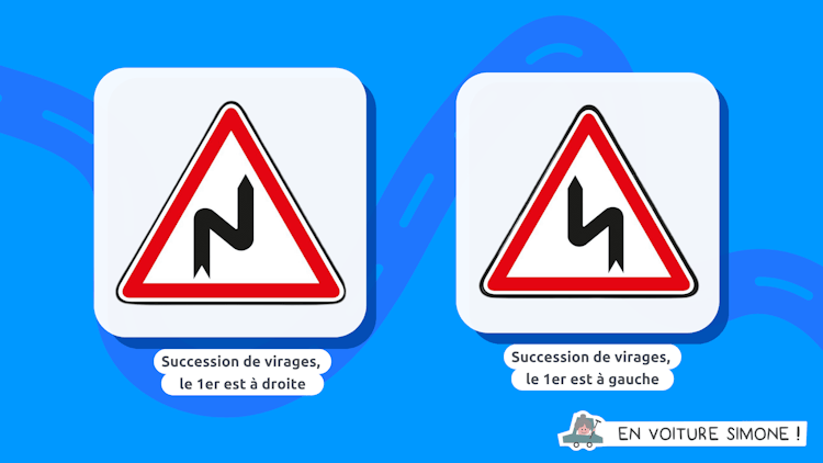 Annonce d’un virage : panneaux de signalisation et balises